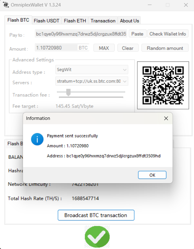 OmniplexWallet V 1.3.24 – Send your BTC, USDT & ETH Flash Securely.